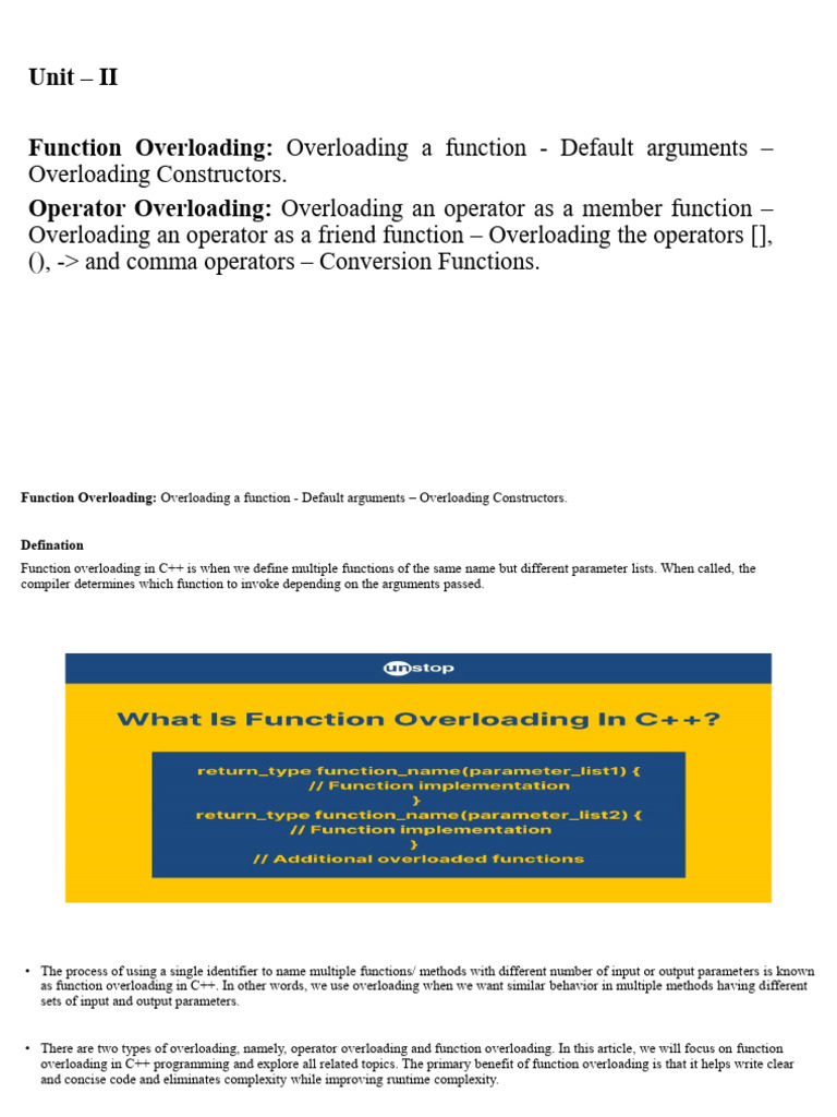 C++ Unit 2 Functional Overloading | PDF | Parameter (Computer ...