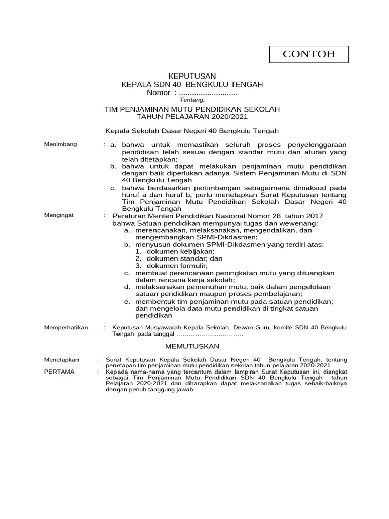 CONTOH SK TIM TPMPS Edi | PDF