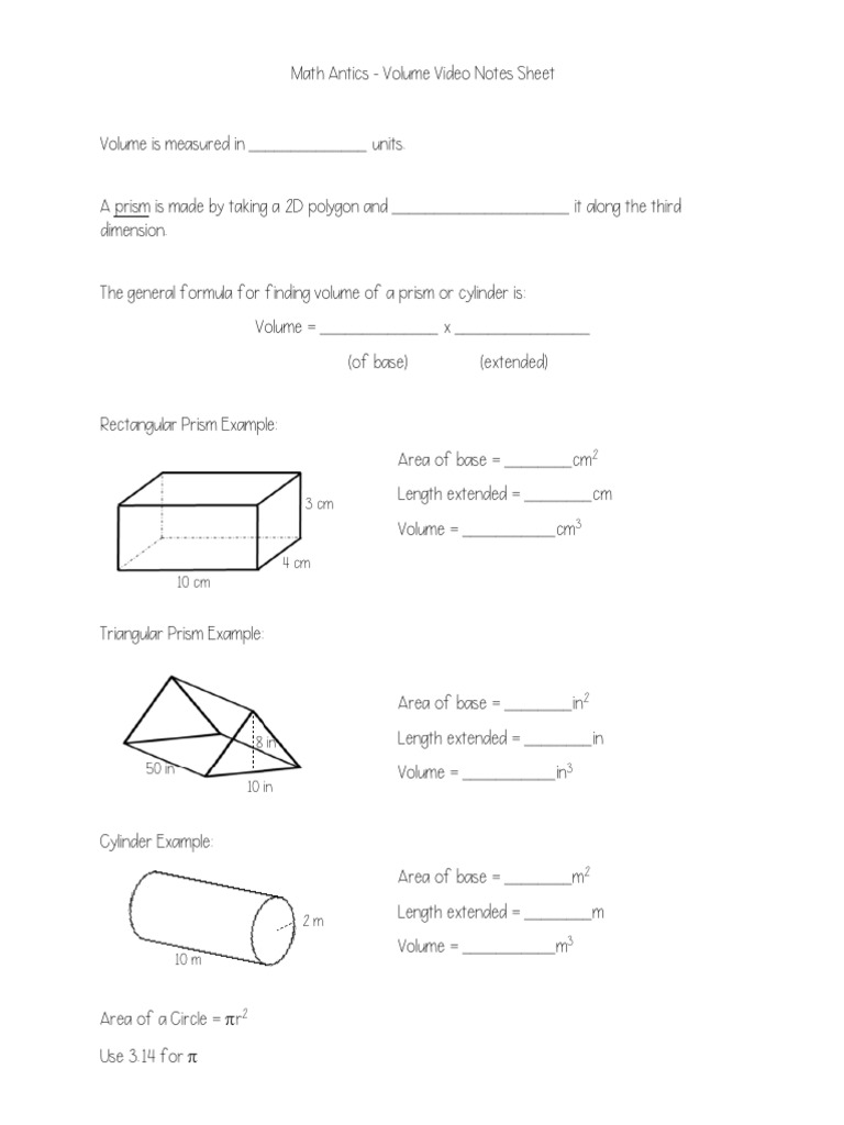 MathAnticsVolumeVideoNotesSheet-1 | PDF