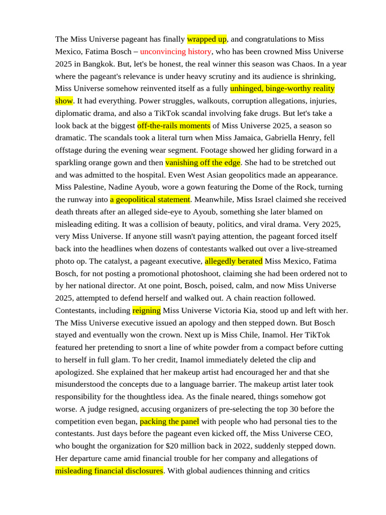 Miss Universe 2025: Scandals and Drama | PDF