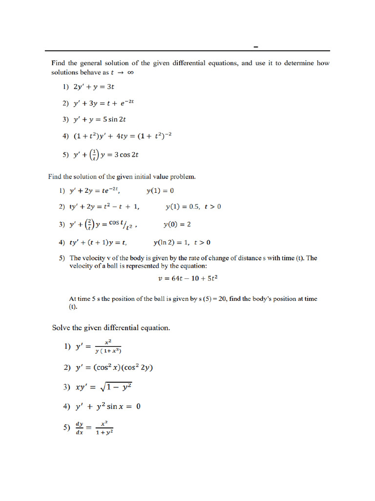 Practice Problem Set - Differential Equations | PDF