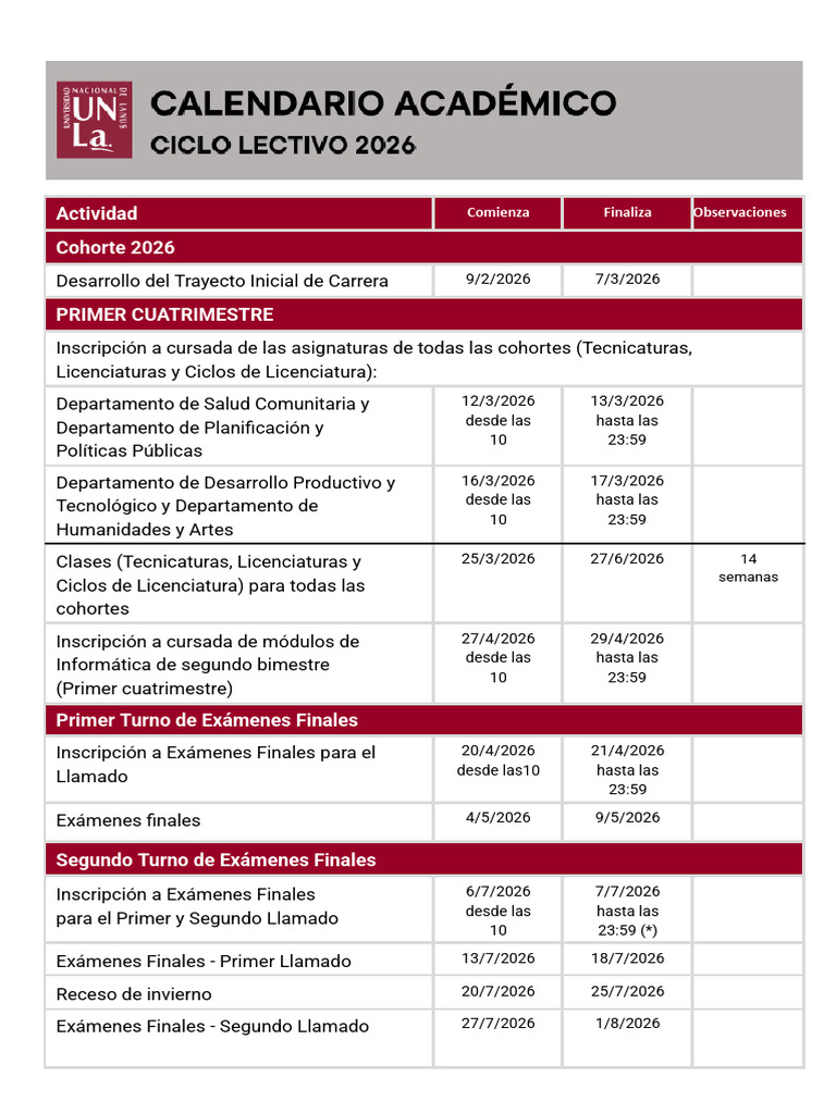 Fechas Clave del Ciclo Académico 2026 | PDF | Etapas educativas ...
