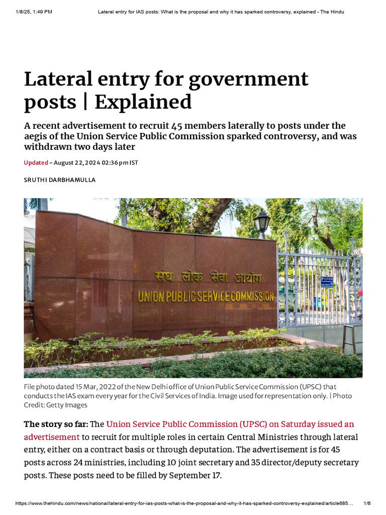 UPSC Lateral Entry Recruitment Controversy | PDF | Politics Of India ...