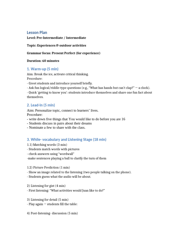 Lesson_Plan_Present_Perfect | PDF | Cognition | Cognitive Science