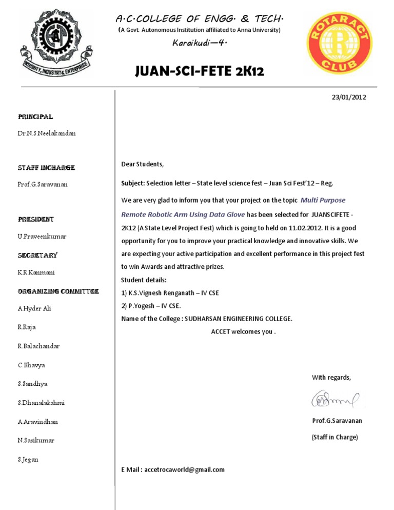 Selection Letter | PDF