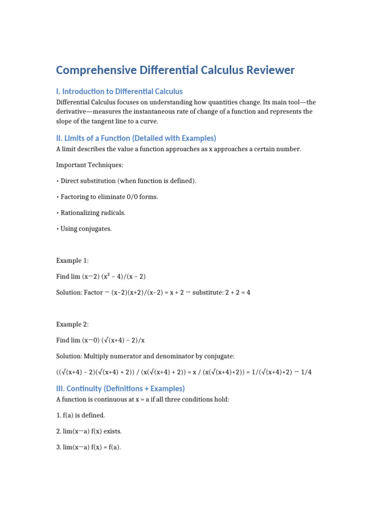 Differential Calculus Review Guide | PDF | Differential Calculus | Calculus