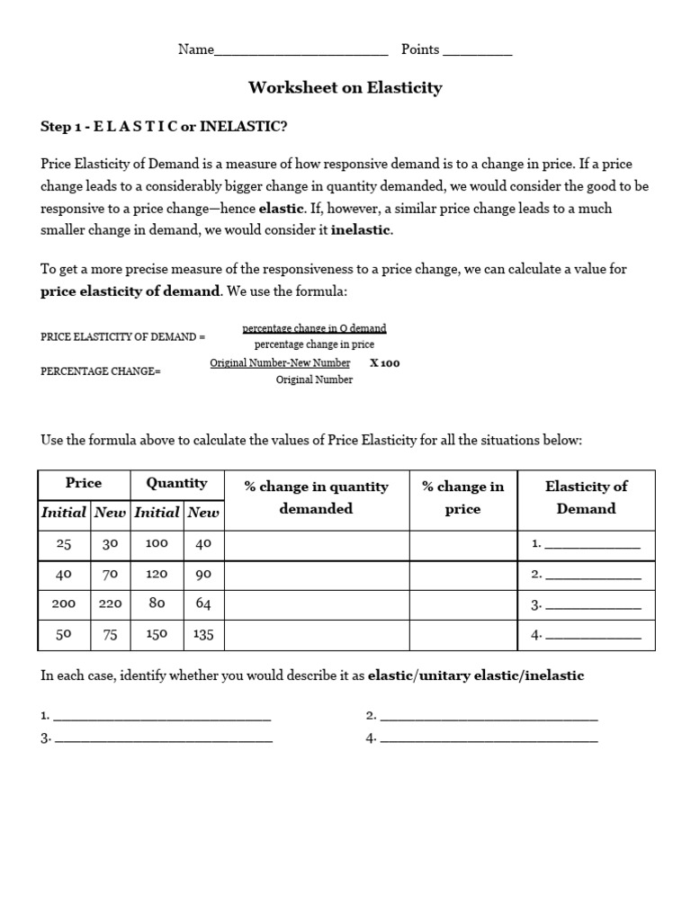 Worksheet on Elasticity.docx | PDF | Price Elasticity Of Demand | Demand
