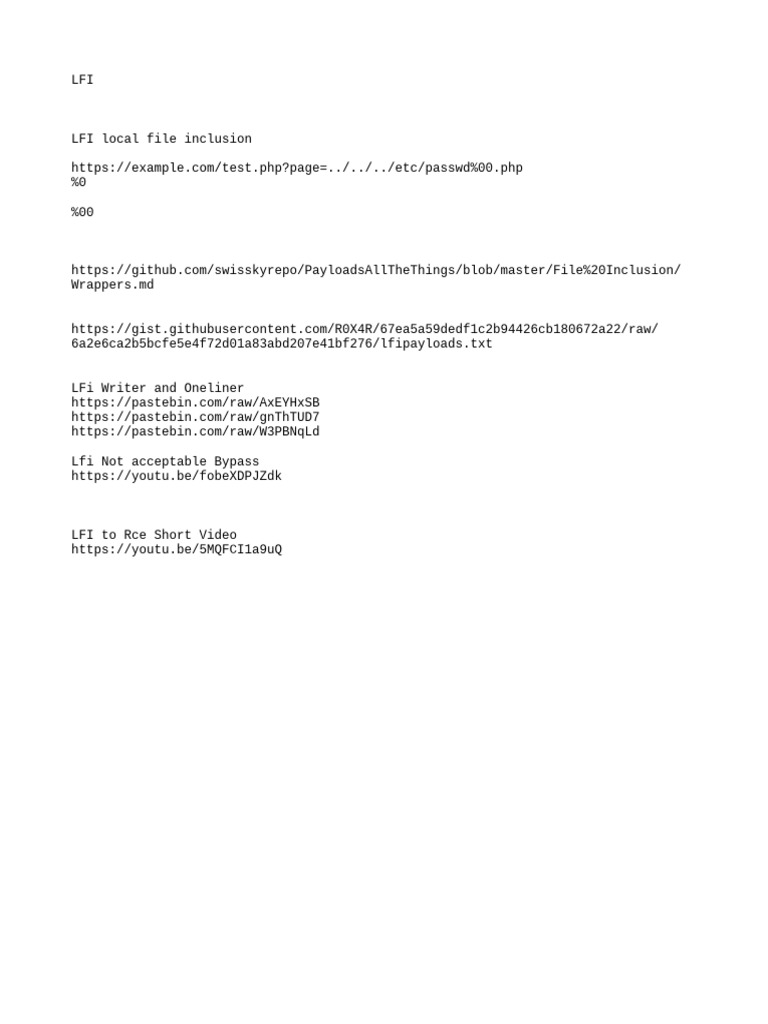 Local File Inclusion (LFI) Resources | PDF