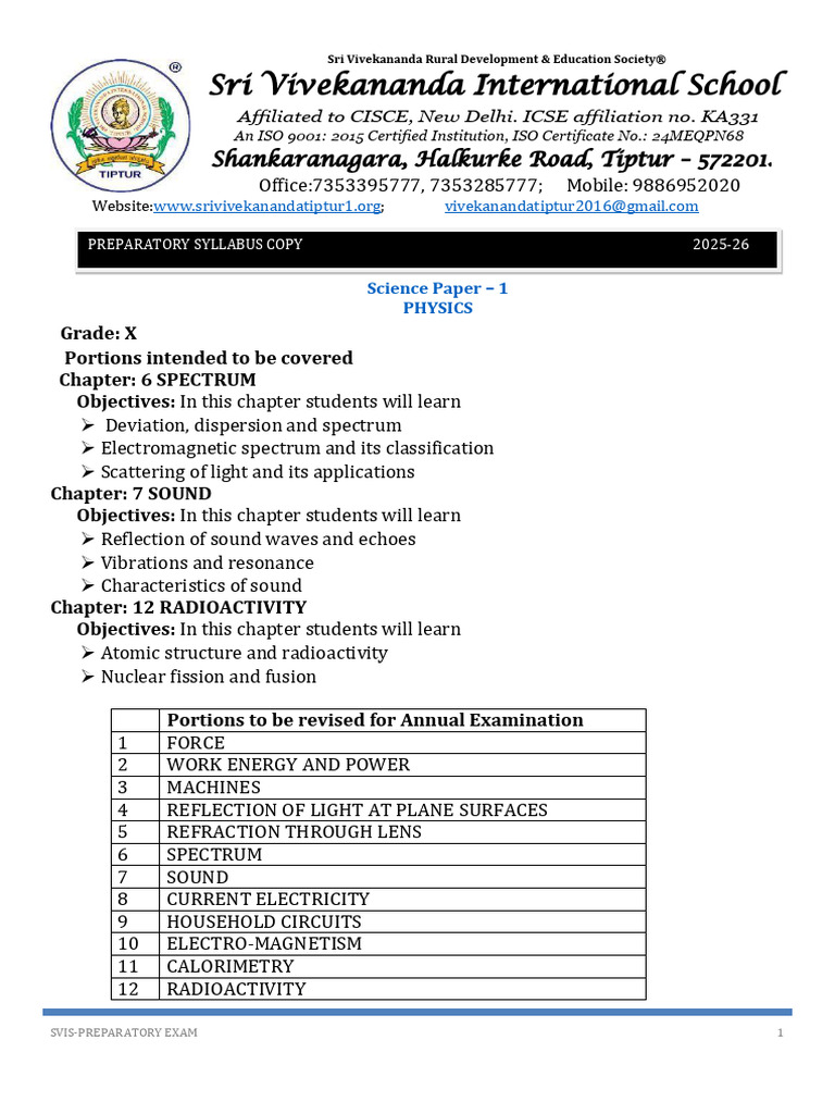 Gr 10 Physics First Preparatory Syllabus Copy 2025-26 | PDF