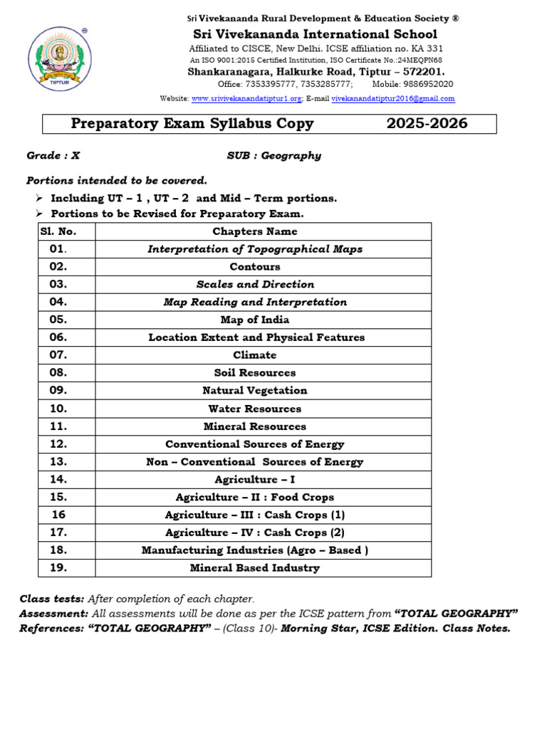 Gr 10 Geo Preparatory Exam Syllabus Copy | PDF