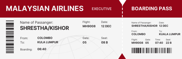 Red White Minimalist Professional Boarding Pass Ticket SURESH | PDF