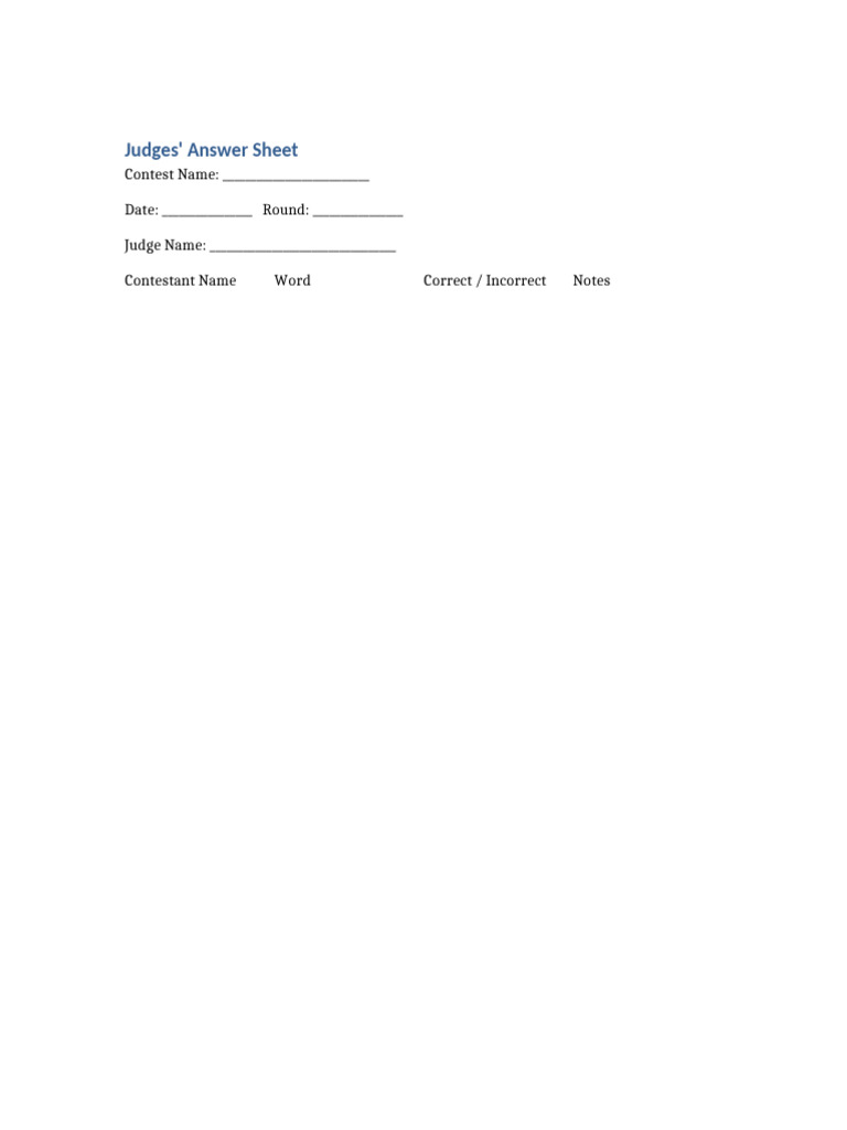 Judges' Contest Evaluation Sheet | PDF