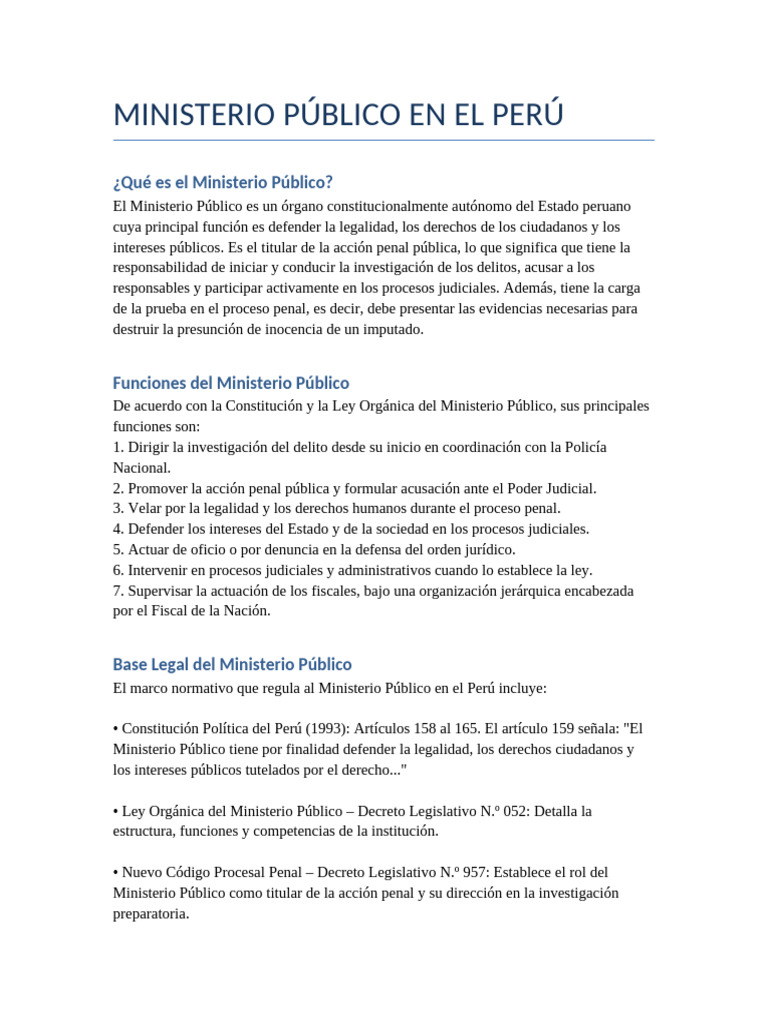 Ministerio Publico Definicion Funciones BaseLegal | PDF