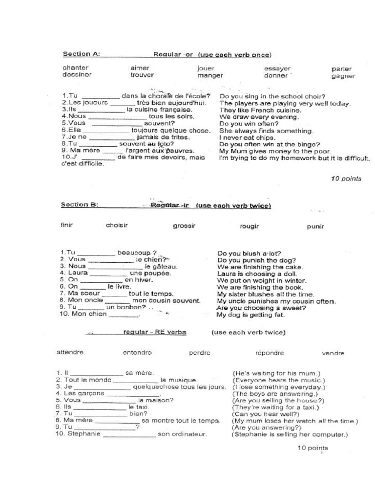 Grade 8 French Test | PDF