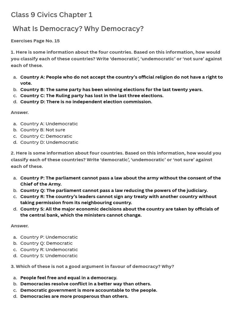 Class 9 Civics Chapter 1 QnA_075819 | PDF | Democracy | Political ...