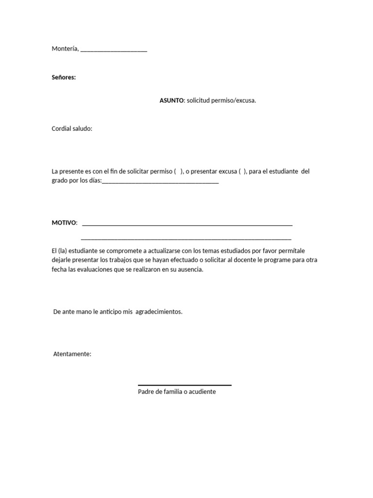 Carta de Excusas | PDF