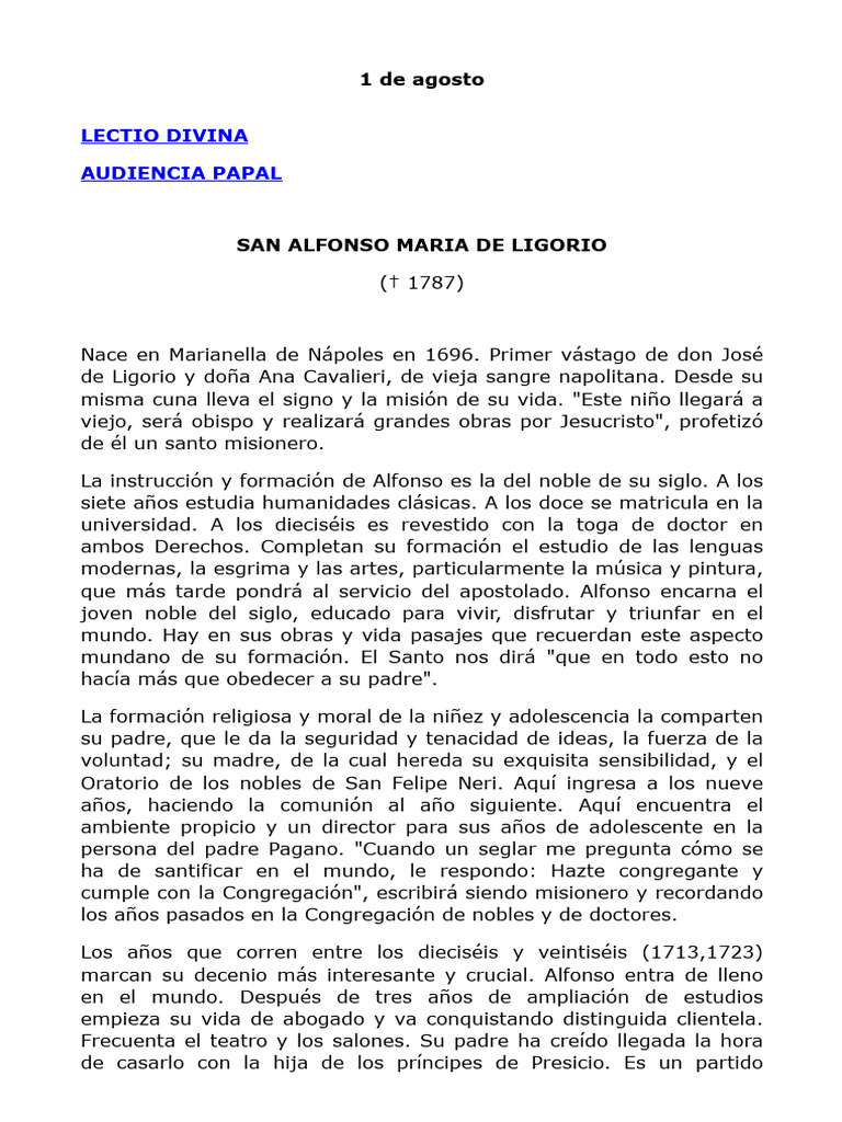 Vida y legado de San Alfonso María de Ligorio | PDF | María, madre de ...