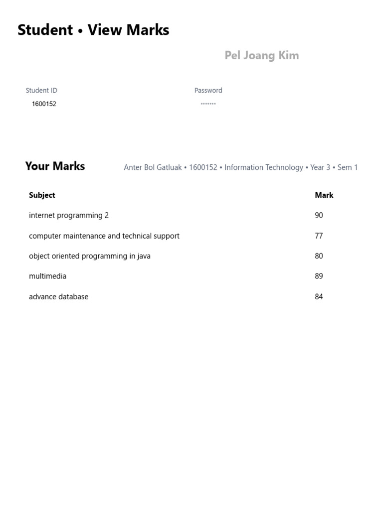 Student - View Marks | PDF