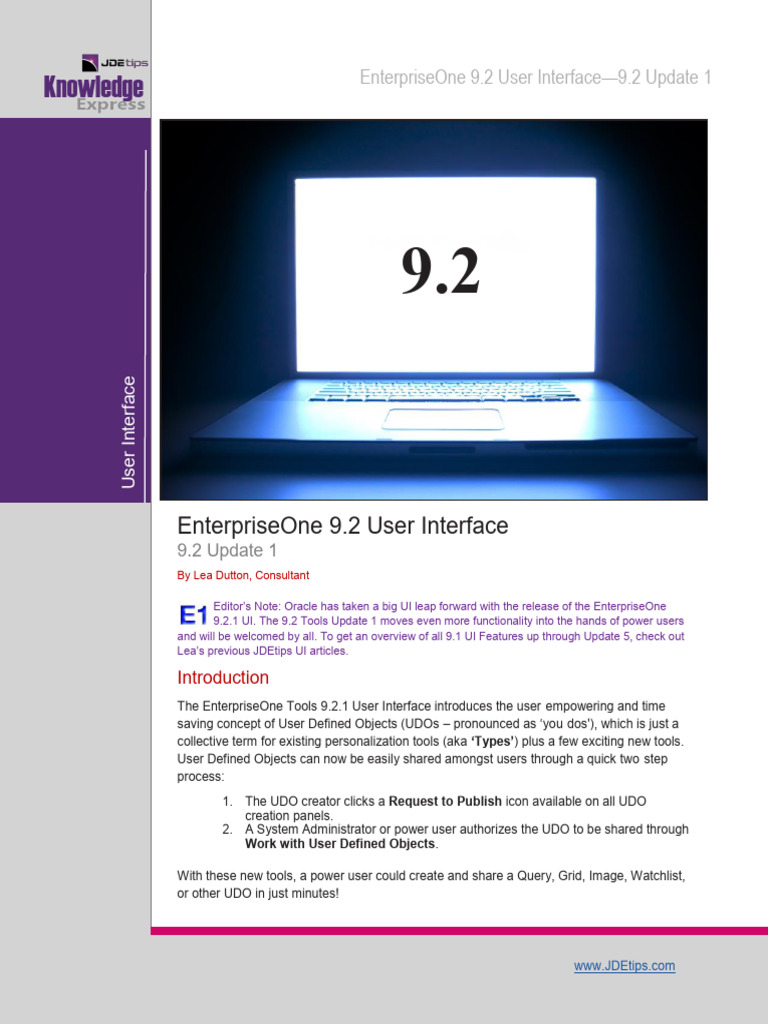 JDEtips KE EnterpriseOne User Interface 92 Update1 285 | PDF | Window ...