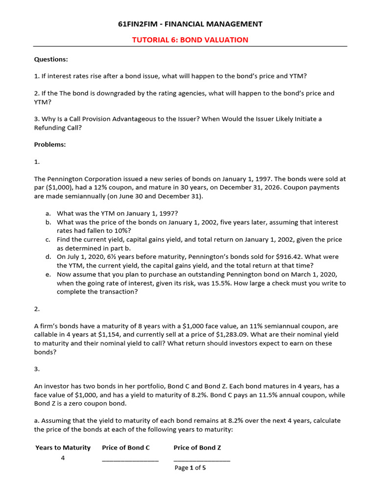 Tutorial 6 - Bond Valuation | PDF | Bonds (Finance) | Yield (Finance)
