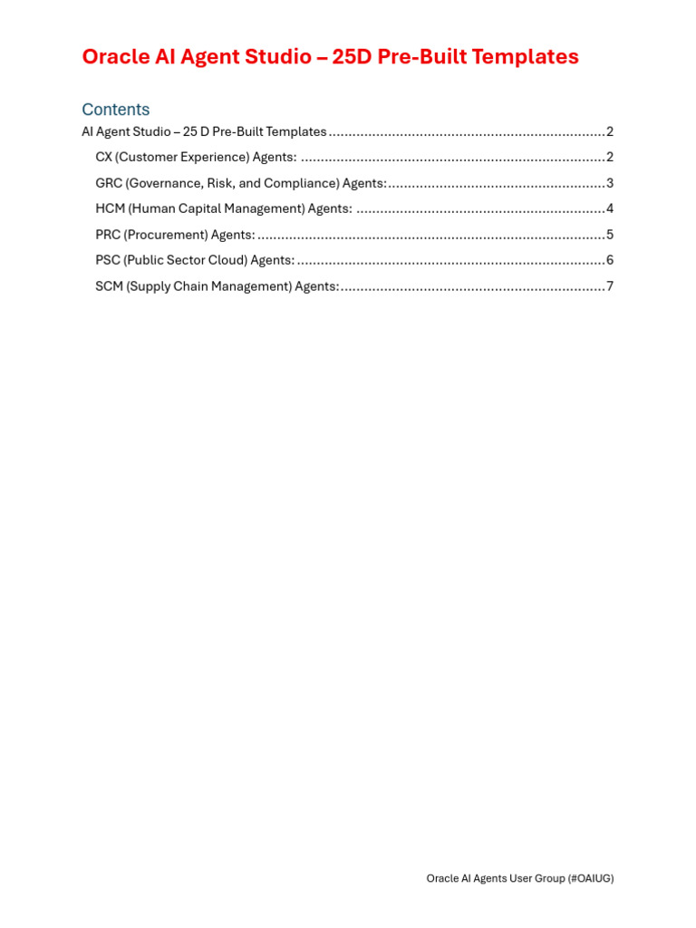 Oracle AI Agent Studio: 25D Templates | PDF | Employment | Supply Chain ...
