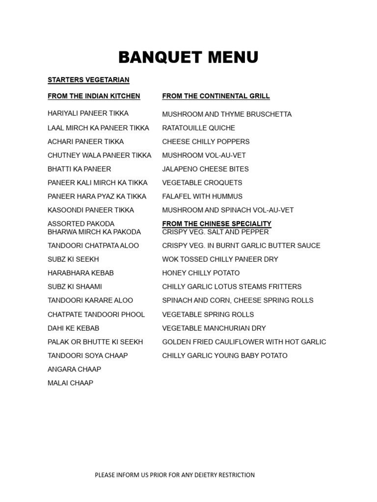 Banquet Veg Menu | PDF | Curry | Thai Cuisine