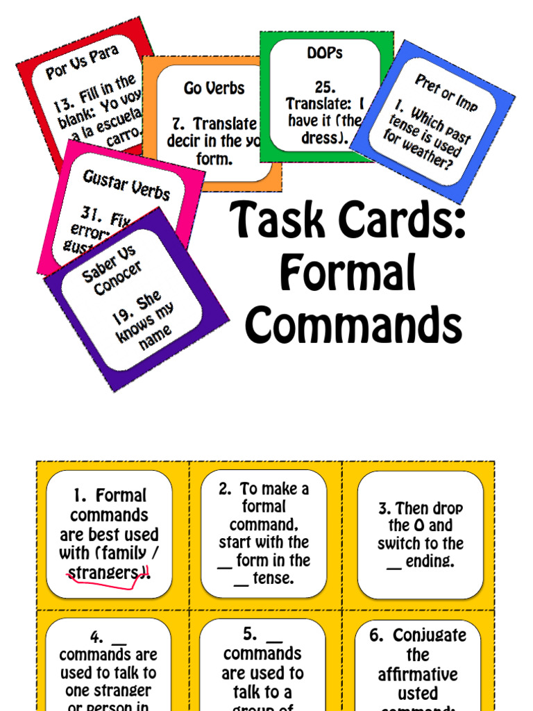 Fahnbulleh, Egan - Kami Export - Formal Commands Task Cards Spanish 3 | PDF