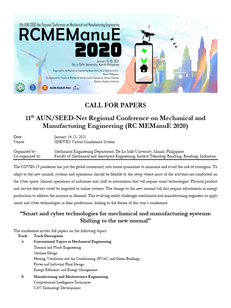 Call for Papers: RC MEManuE 2020 | PDF | Engineering | Energy Development