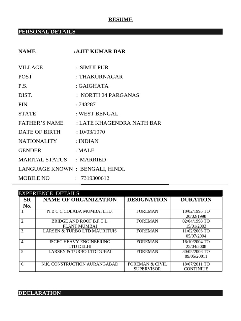 Ajit Kumar Bar Resume | PDF