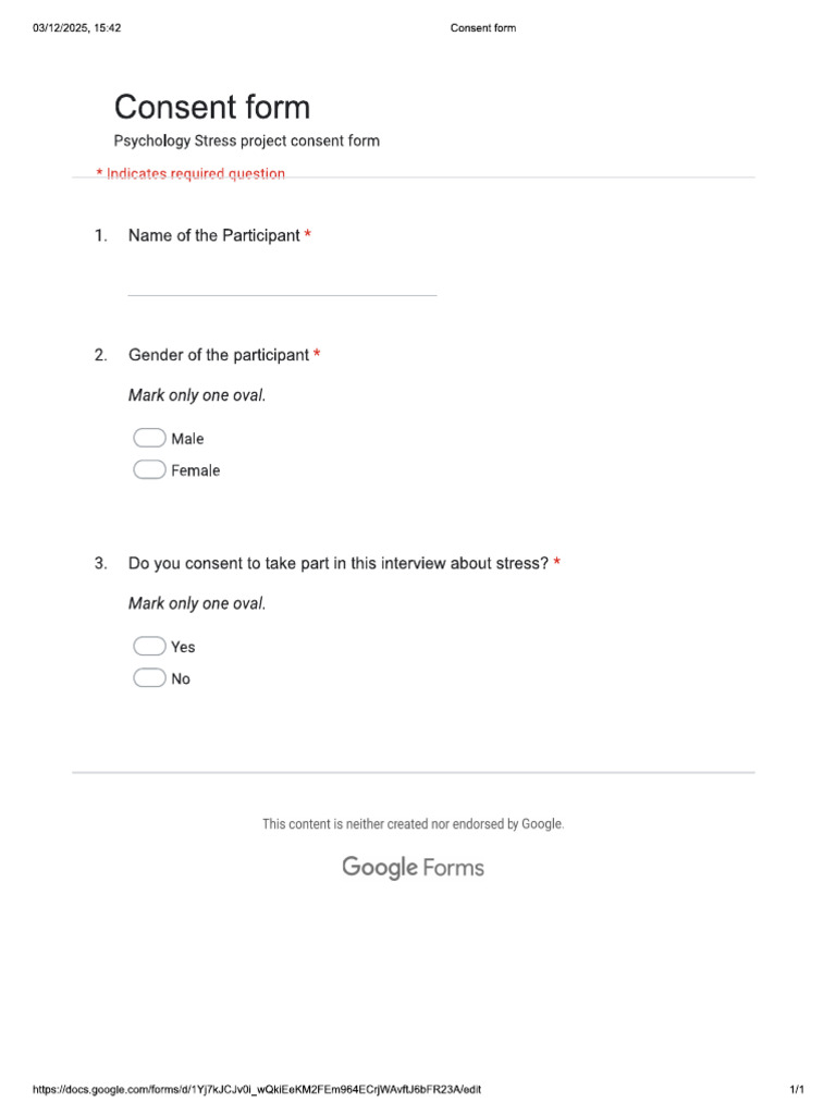 Stress Project Consent Form | PDF