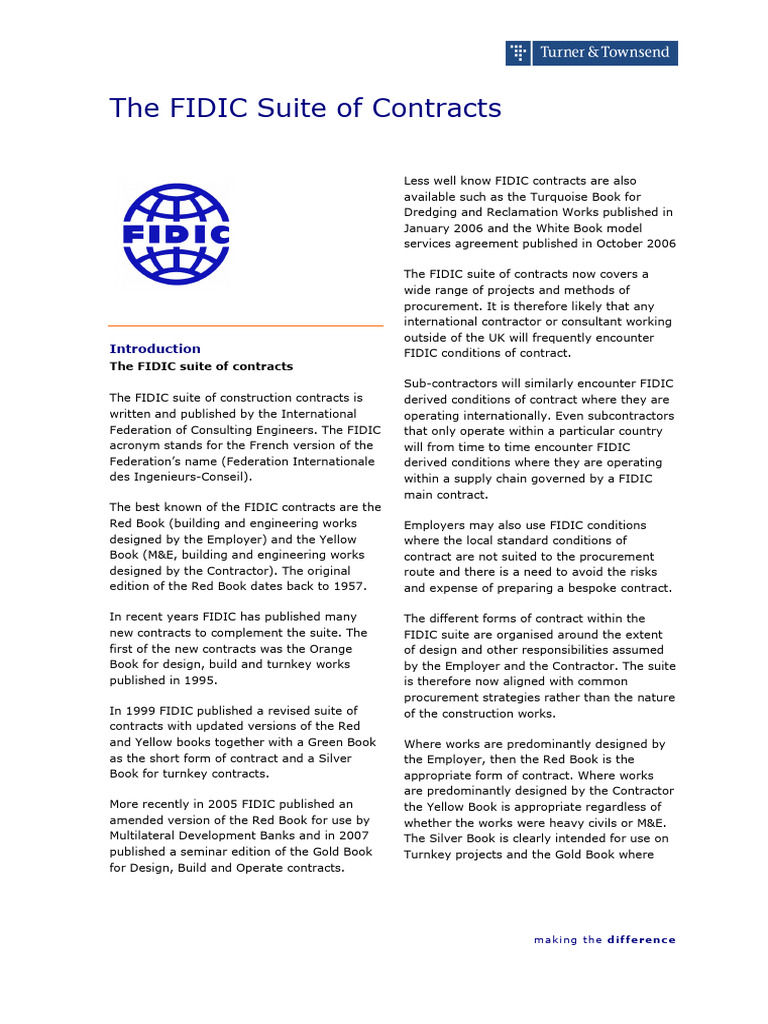 Overview of FIDIC Contract Suite | PDF | Adjudication | Employment