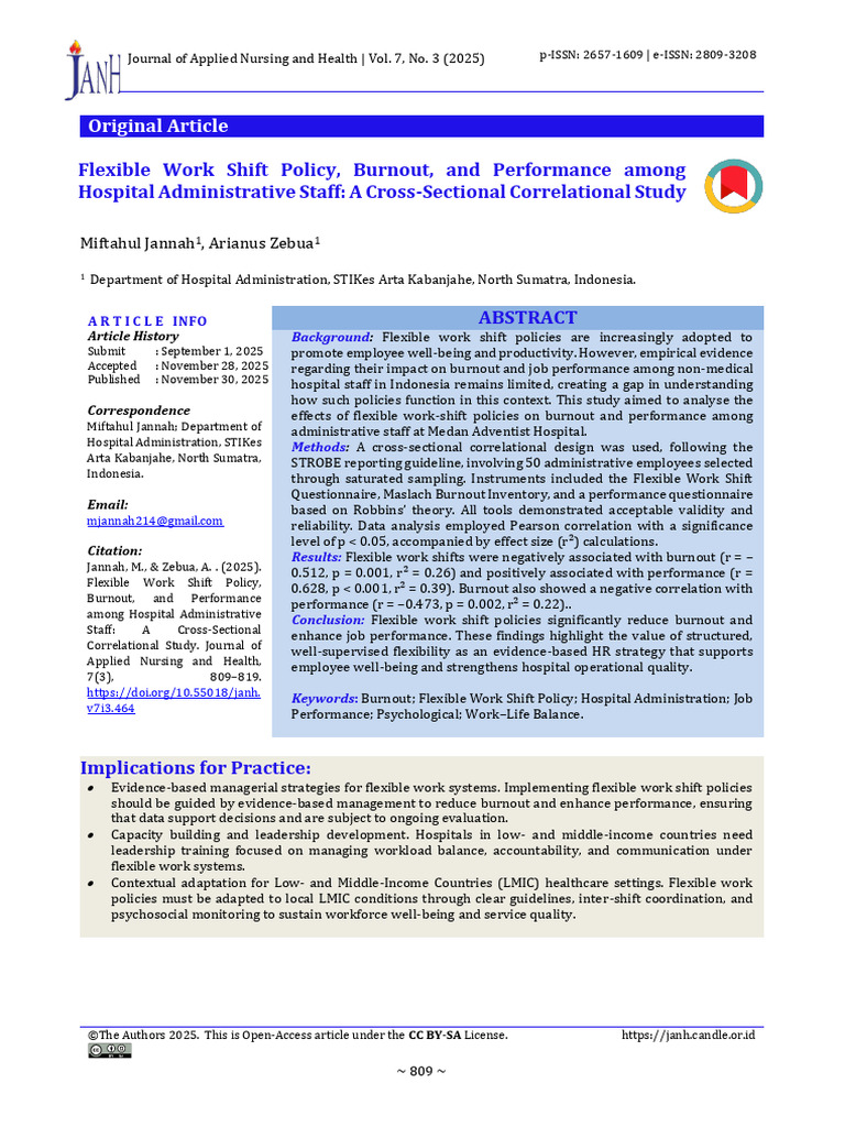 Flexible Work Shift Policy, Burnout, and Performance Among Hospital ...