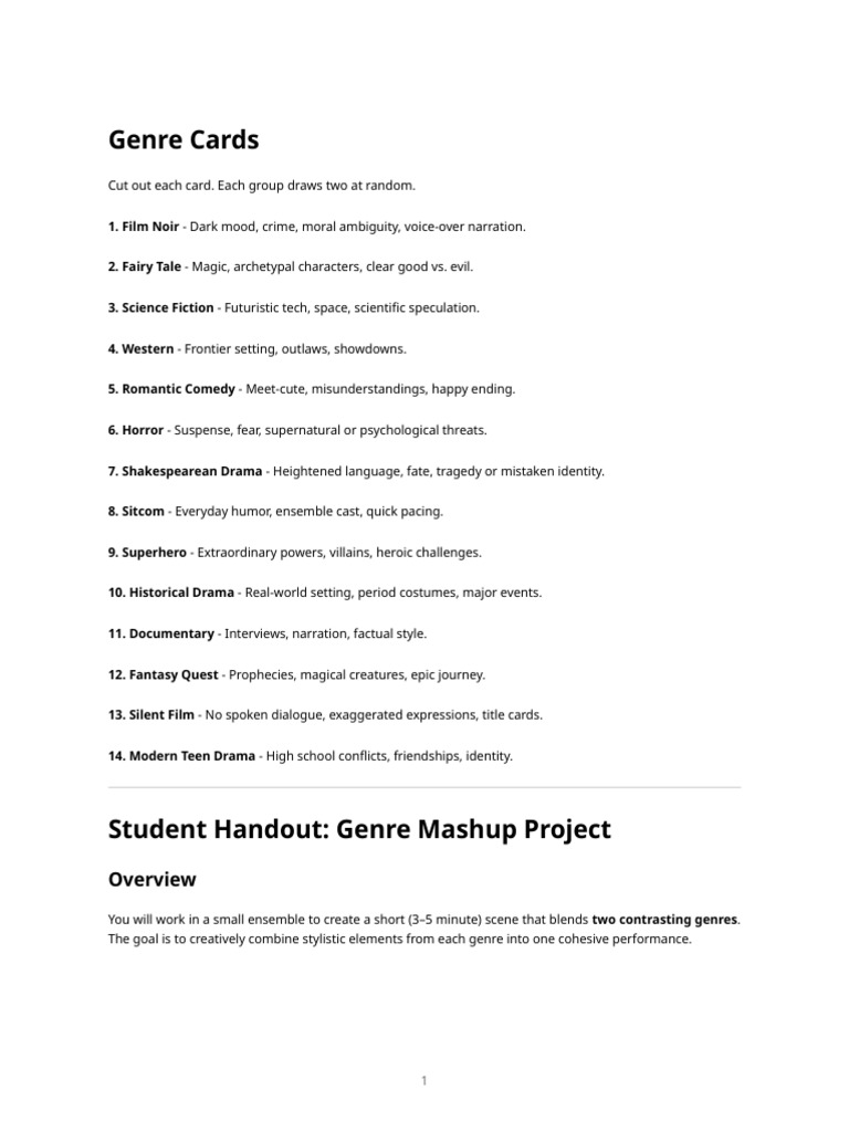 Genre Cards and Handouts | PDF | Genre