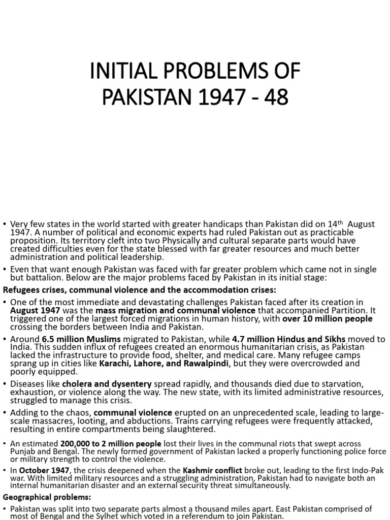 Pakistan's Initial Challenges (1947-48) | PDF | Pakistan | Partition Of ...