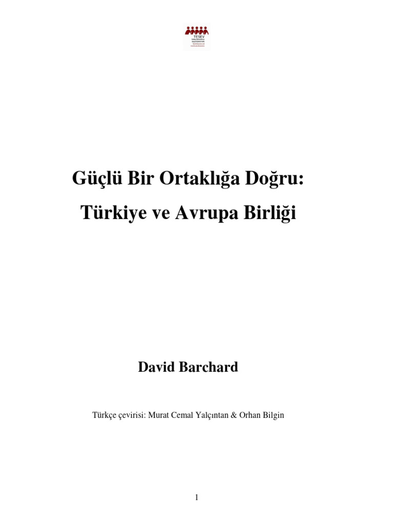 Rapor Guclu Bir Ortakliga Dogru Turkiye Ve Avrupa Birligi | PDF