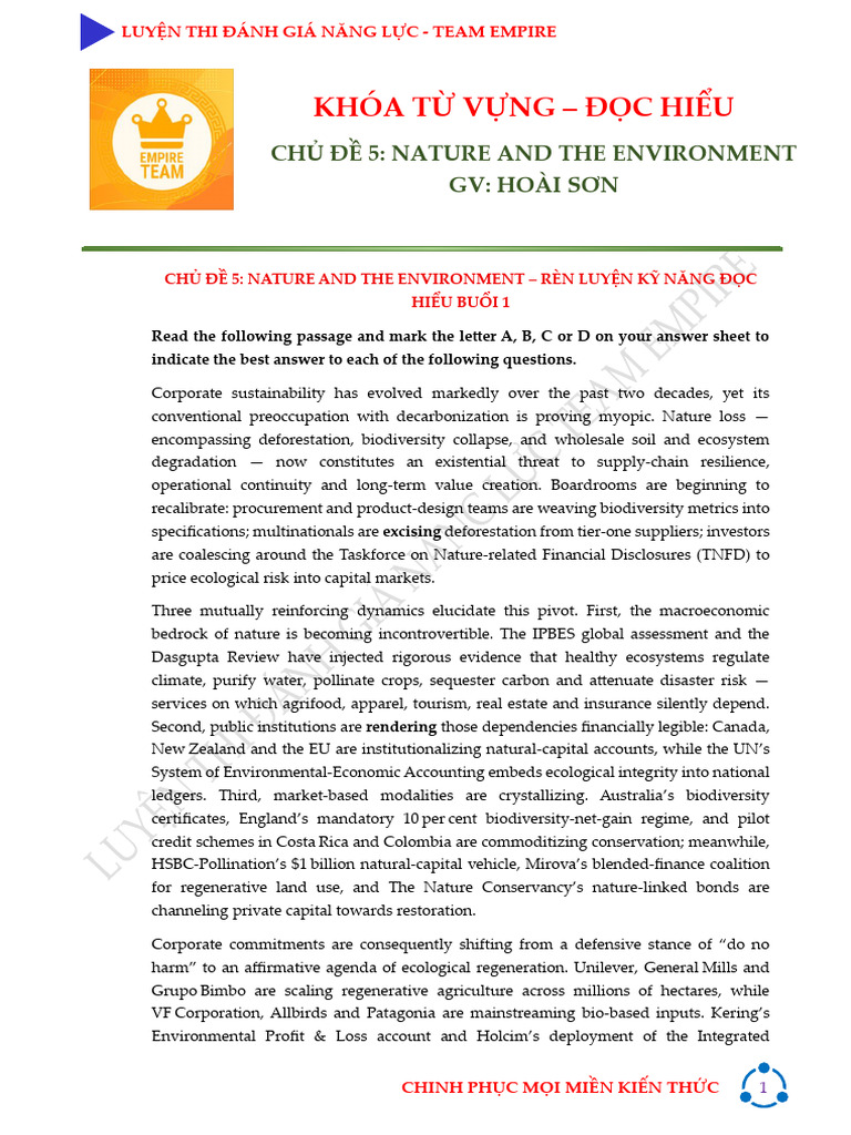 Nature and Environment Reading Skills Test | PDF | Biodiversity | Ecosystem