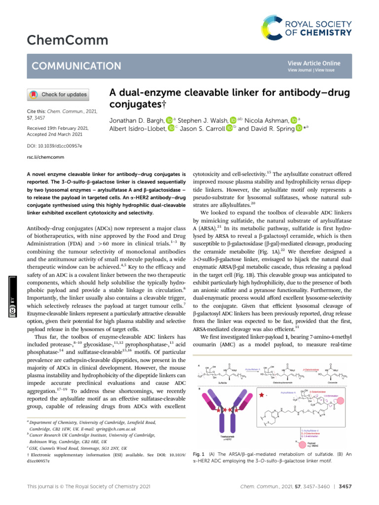 A Dual-Enzyme Cleavable Linker For Antibody-Drug | PDF | Chemistry ...