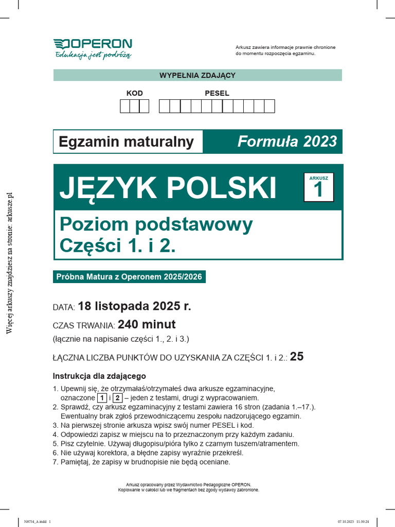 jezyk-polski-2025-operon-probna-podstawowa cz1 | PDF