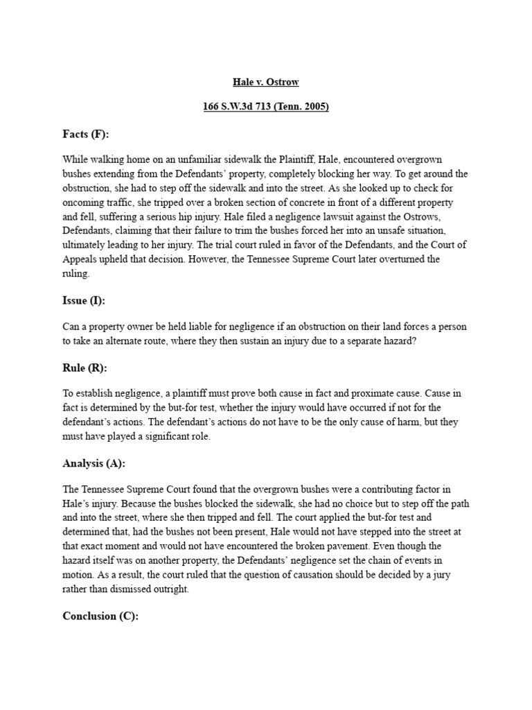 IRAC #1 Hale v. Ostrow | PDF
