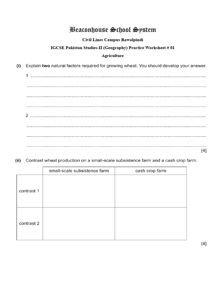 Worksheet 01 Agriculture | PDF