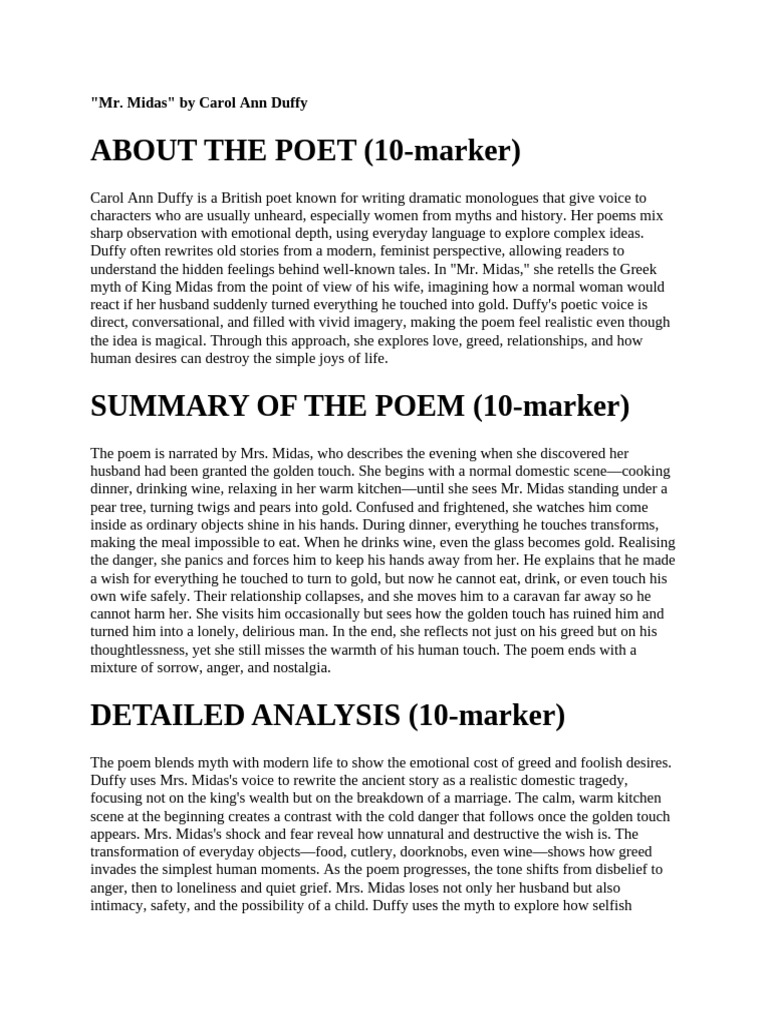 Mrs. Midas by Carol Ann Duffy.edited | PDF | Poetry | Love