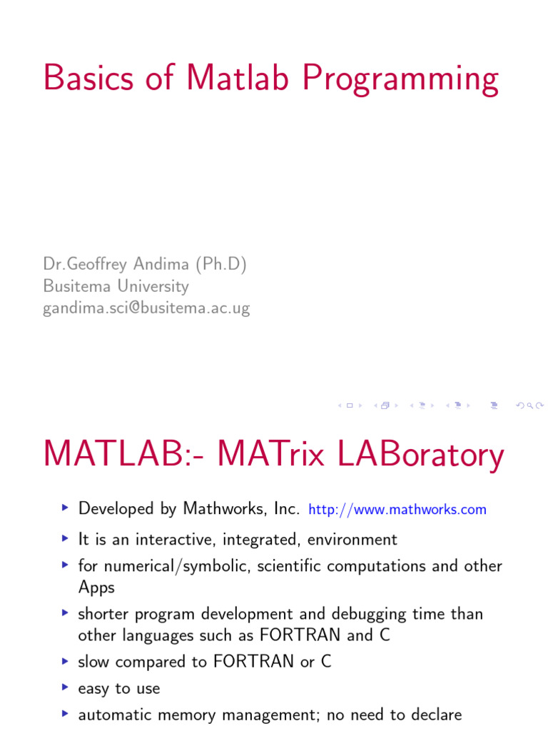 Basics of Matlab Programming | PDF | Matlab | Parameter (Computer ...
