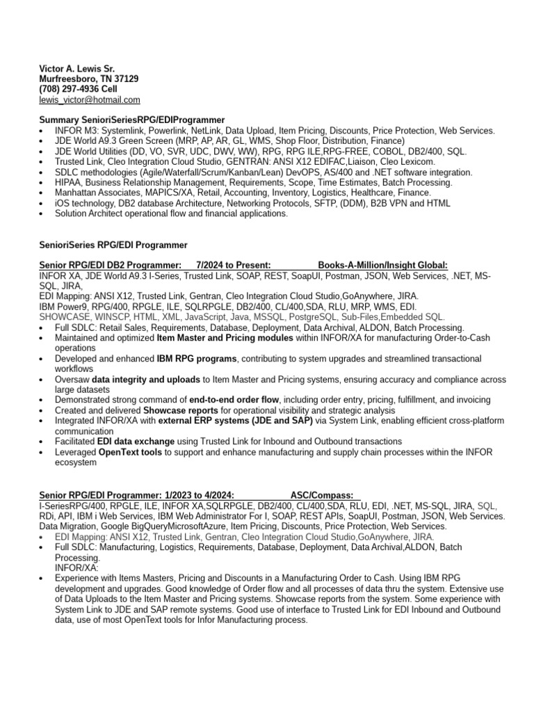 Victor a. Lewis Sr. RPG | PDF | Ibm Db2 | Ibm Rpg