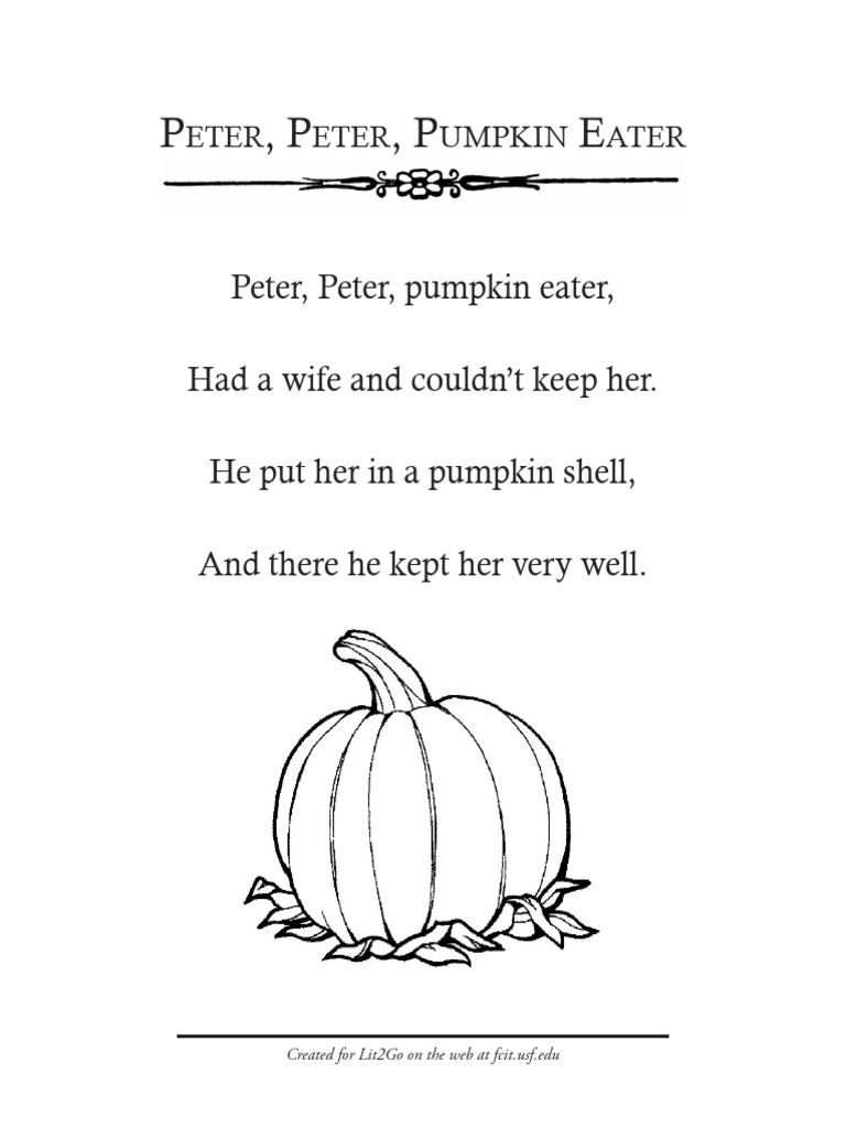 Nursery Rhymes and Traditional Poems 063 Peter Peter Pumpkin Eater | PDF