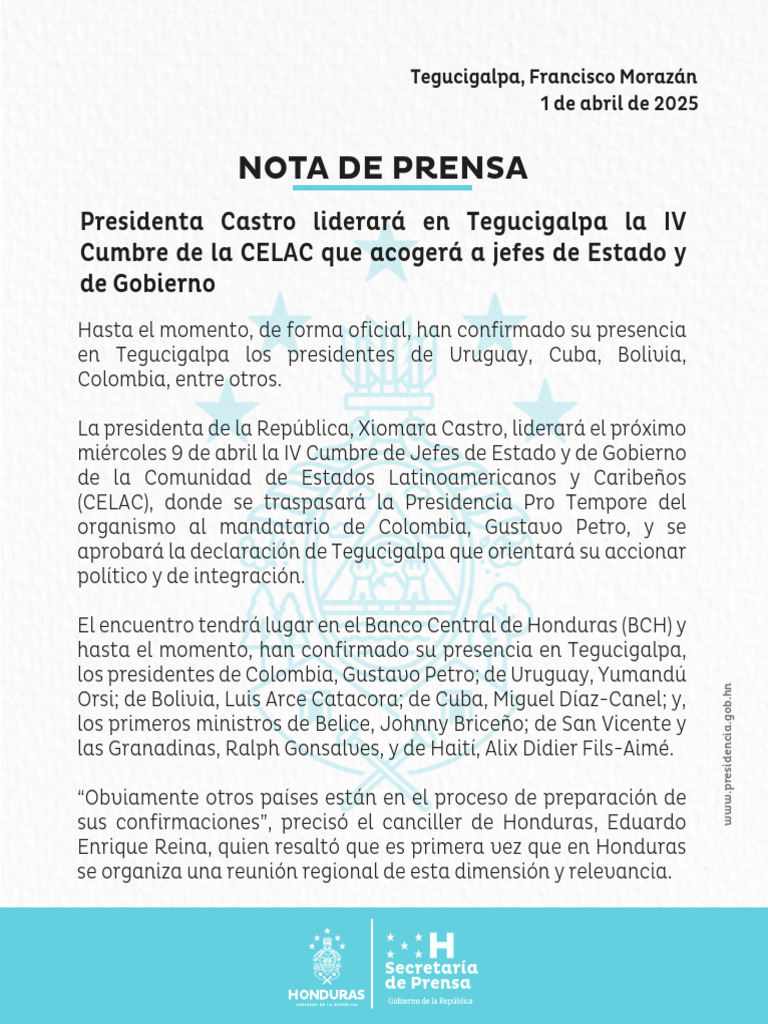 Cumbre CELAC 2025 en Tegucigalpa | PDF | Gobierno