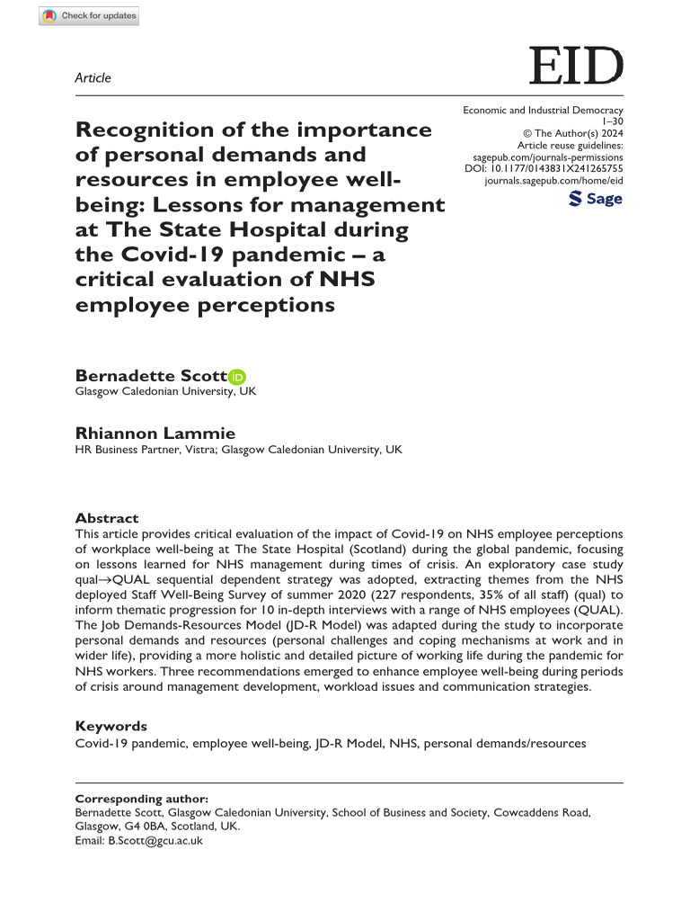 NHS Employee Well-Being During COVID-19 | PDF | Well Being ...