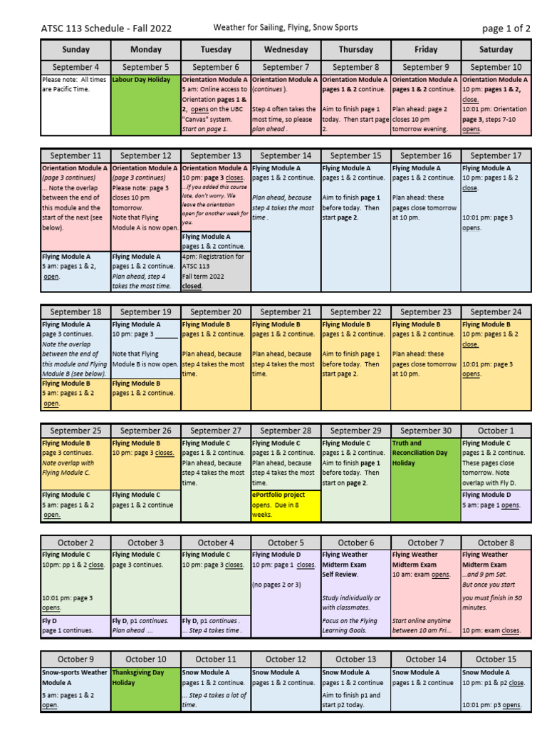 ATSC 113 Fall 2022 Course Schedule | PDF | Observances