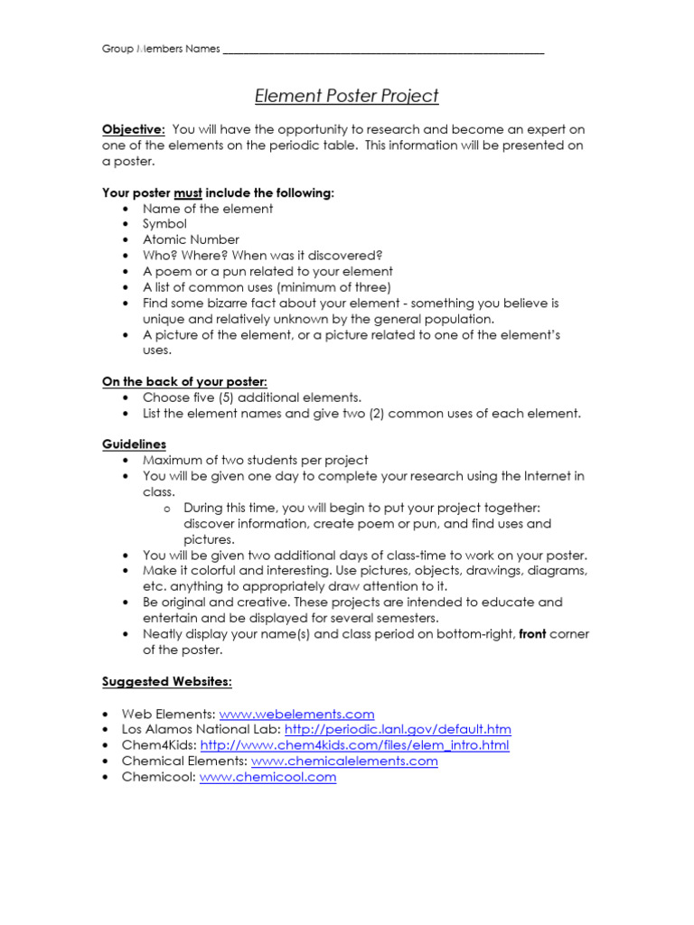 Element Research Project Guidelines | PDF | Chemical Elements | Atoms