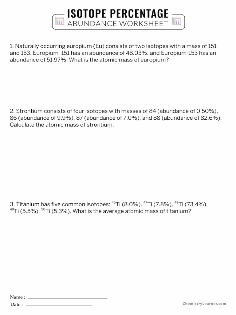 WS. 2 Calculating Percent Abundance of Isotopes Worksheet | PDF