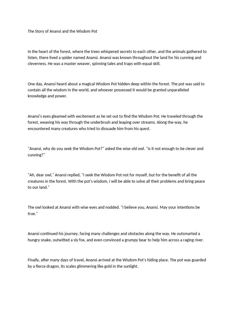 Anansi and the Wisdom Pot Tale | PDF | Anansi | Folklore